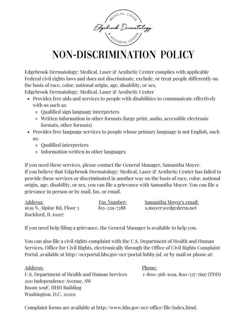 Non-Discrimination Policy | edgebrookdermatology